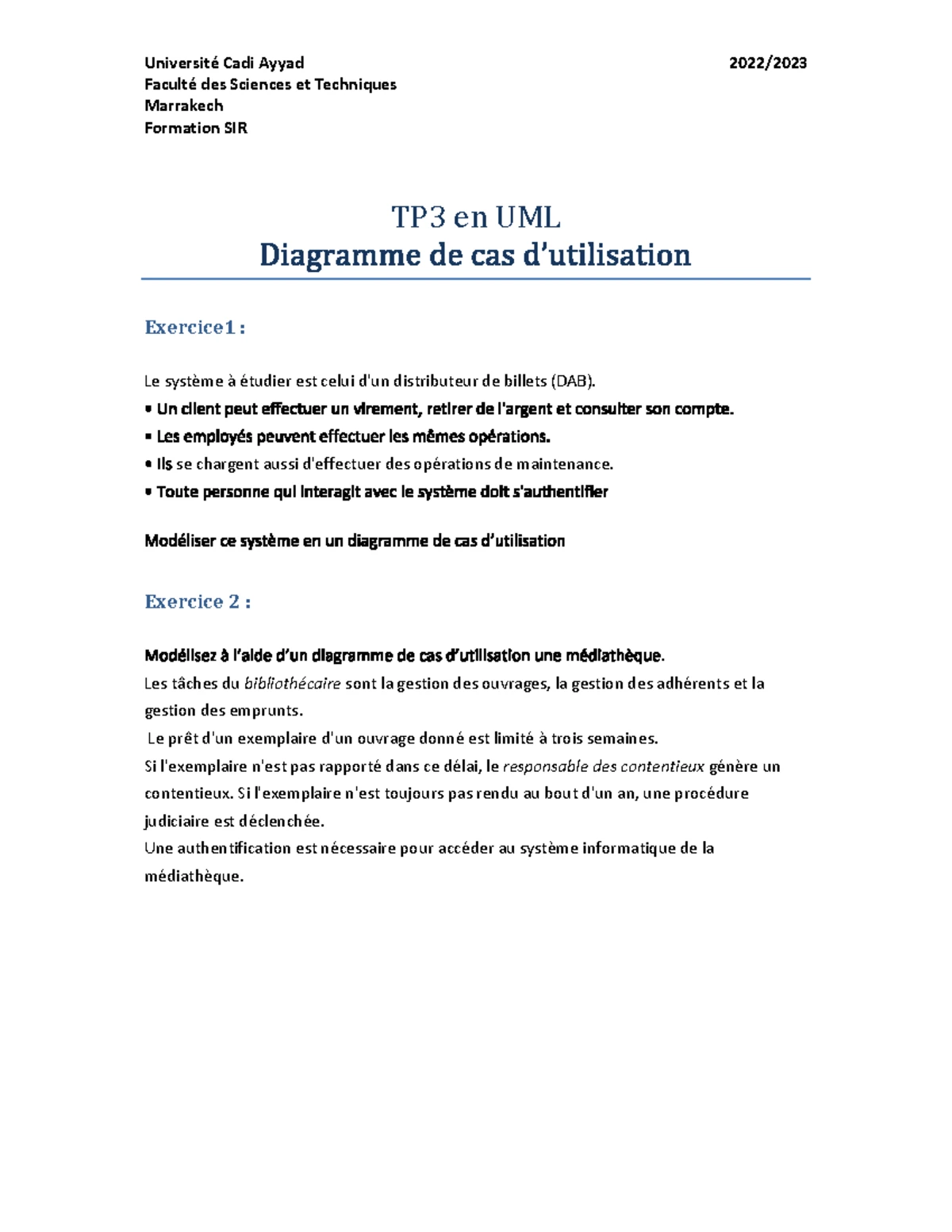 TP3 - OCL - Cours et exercices de UML - Université Cadi Ayyad 2022 ...