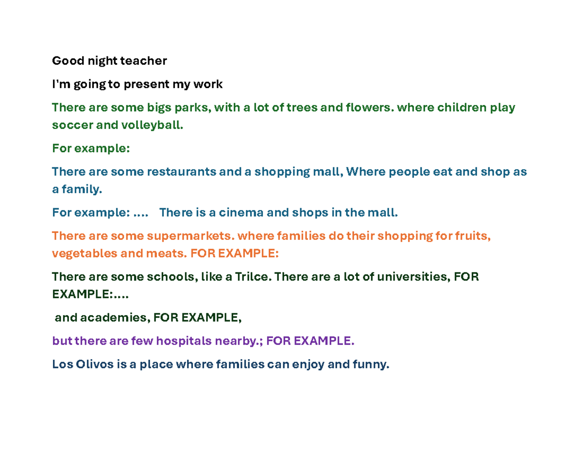 Good Night Teacher - INGLES: Exploring Los Olivos' Parks and Amenities ...