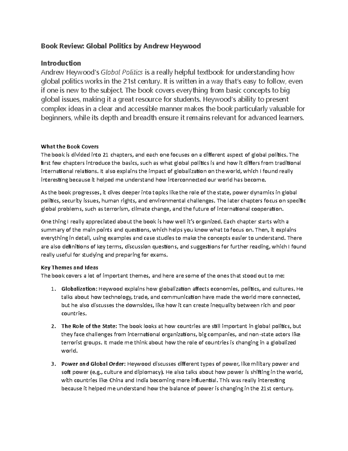 Global Politics (POL101): An In-Depth Review of Heywood's Textbook ...