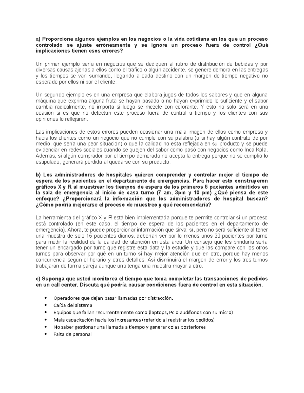 Ejemplos de Procesos Fuera de Control en Negocios y Salud - FORO 1 ...