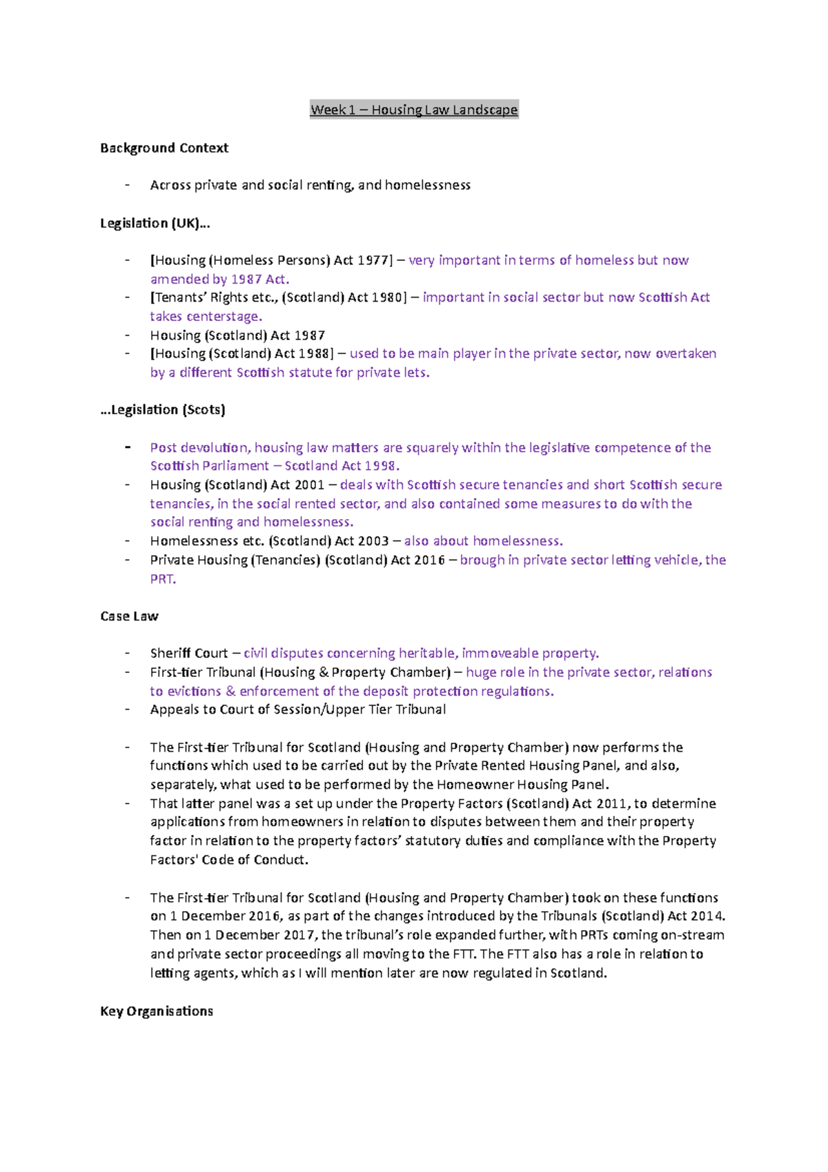 Week 1 - Overview of Housing Law Landscape in the UK and Scotland - Studocu