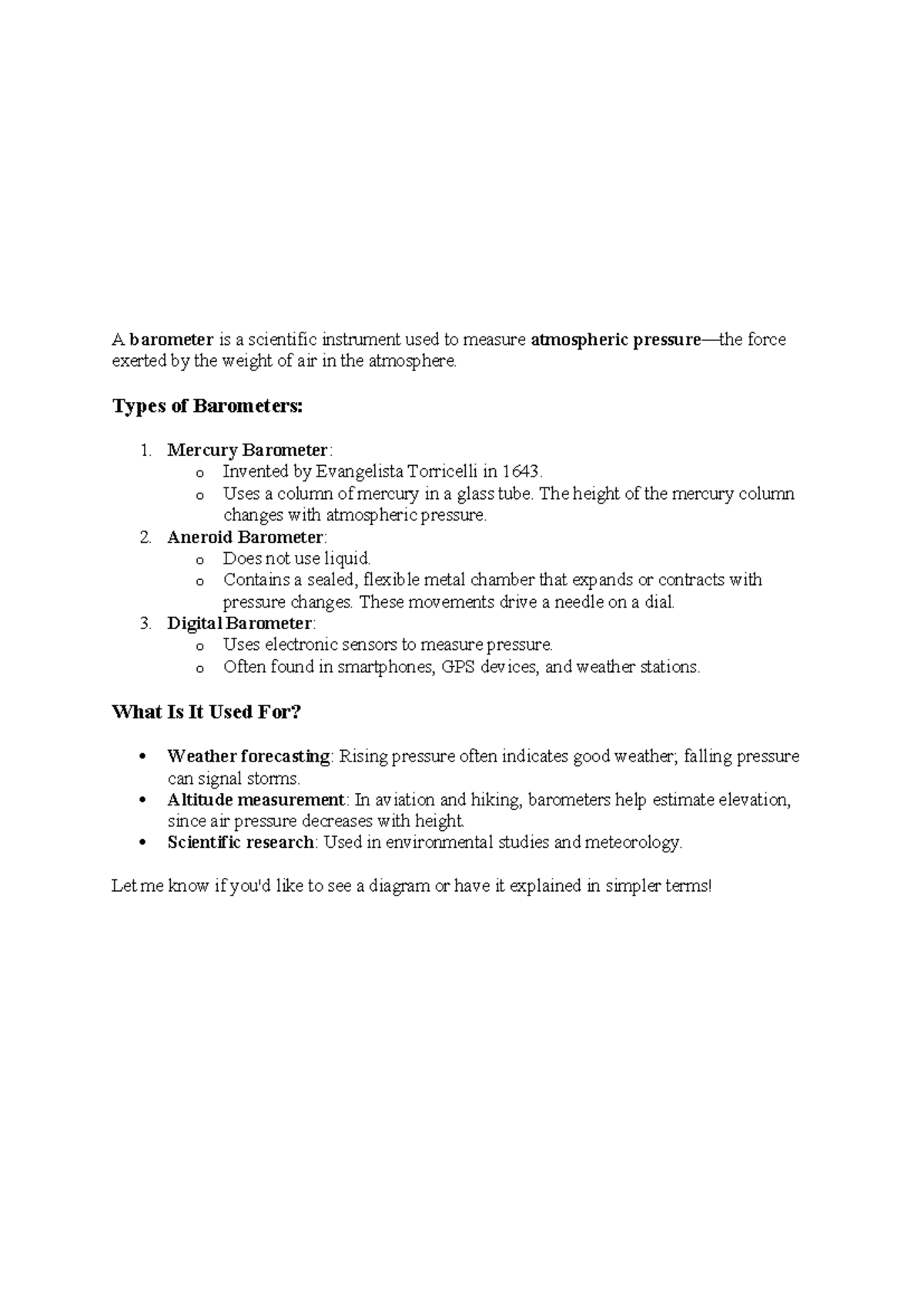 Types and Uses of Barometers: Understanding Atmospheric Pressure - Studocu