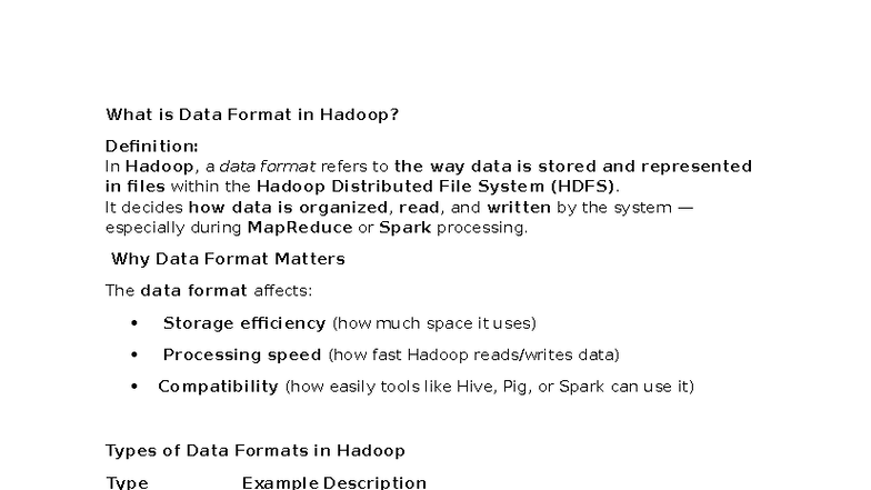 Hadoop Data Formats Explained: Types & Importance in HDFS - Studocu