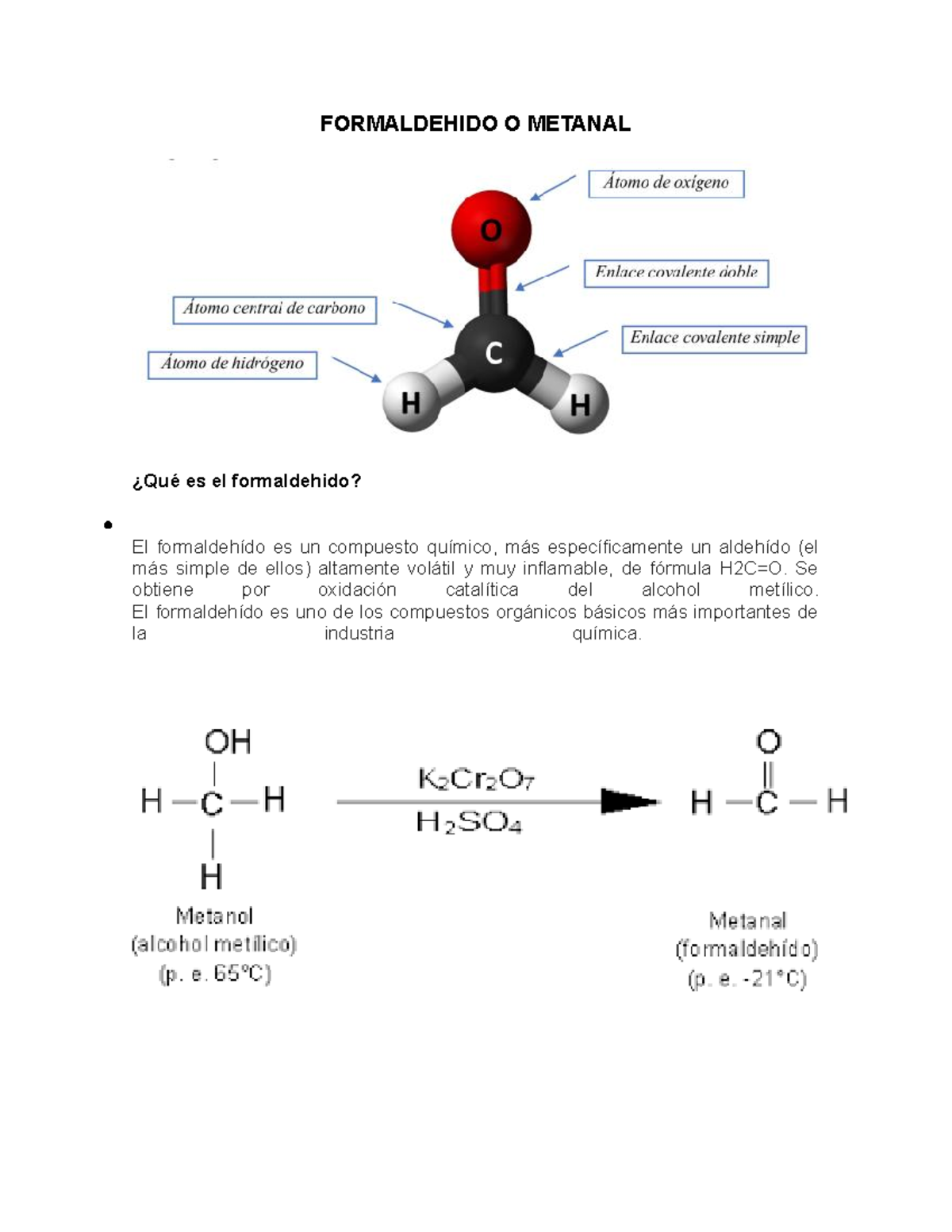 Obtención de Formaldehído: Proceso, Propiedades y Aplicaciones - Studocu