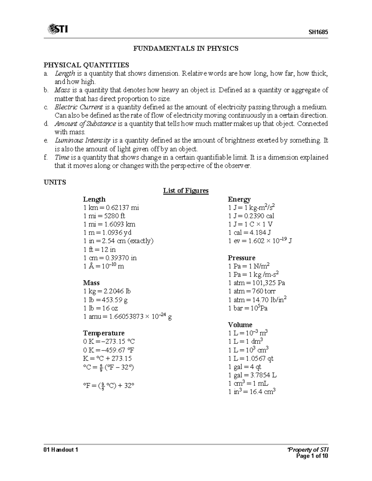 Fundamentals in Physics: Physical Quantities & Measurement (SH1685 ...