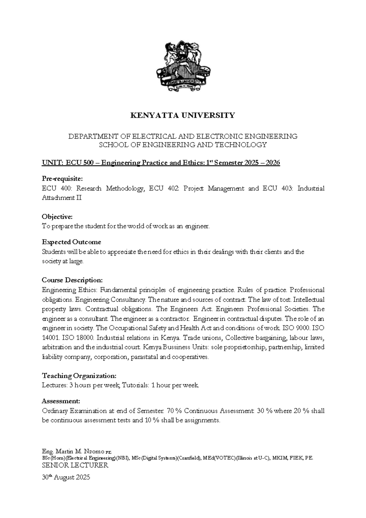 ECU 500: Professional Practice and Ethics Overview - 1st Sem 2025/26 ...