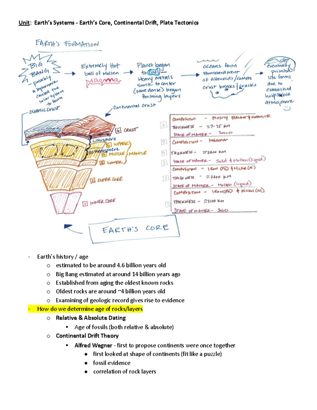 Earth's Systems Unit: Core, Drift, and Tectonics Study Notes - Studocu