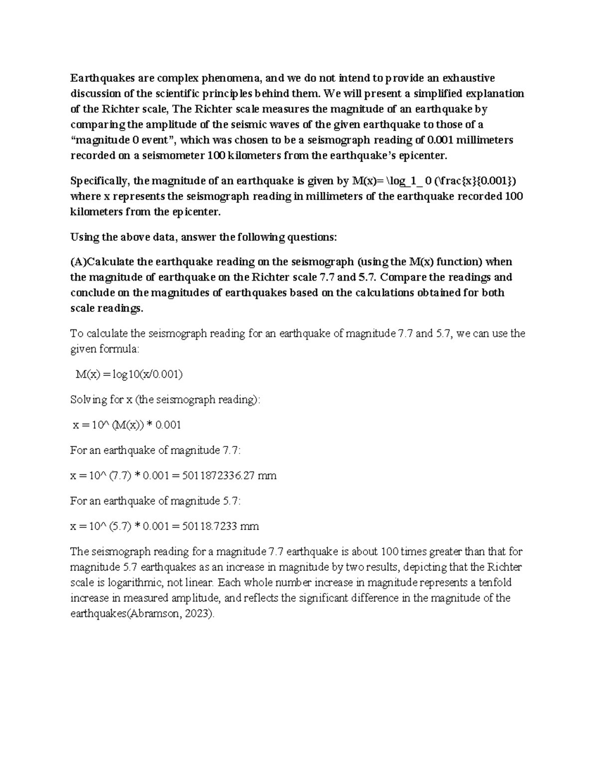 Math1201 Discussion Post: Understanding Earthquake Magnitudes and the ...