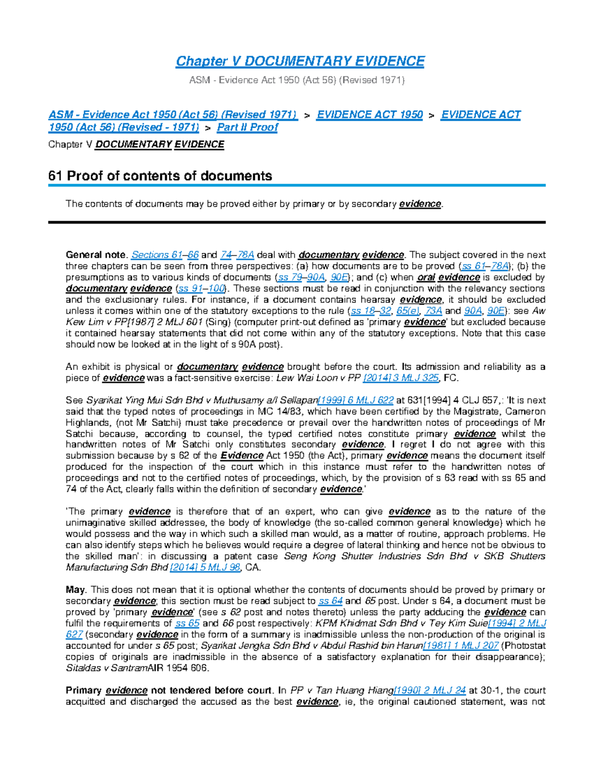 Chapter V: Understanding Documentary Evidence under ASM - Evidence Act ...