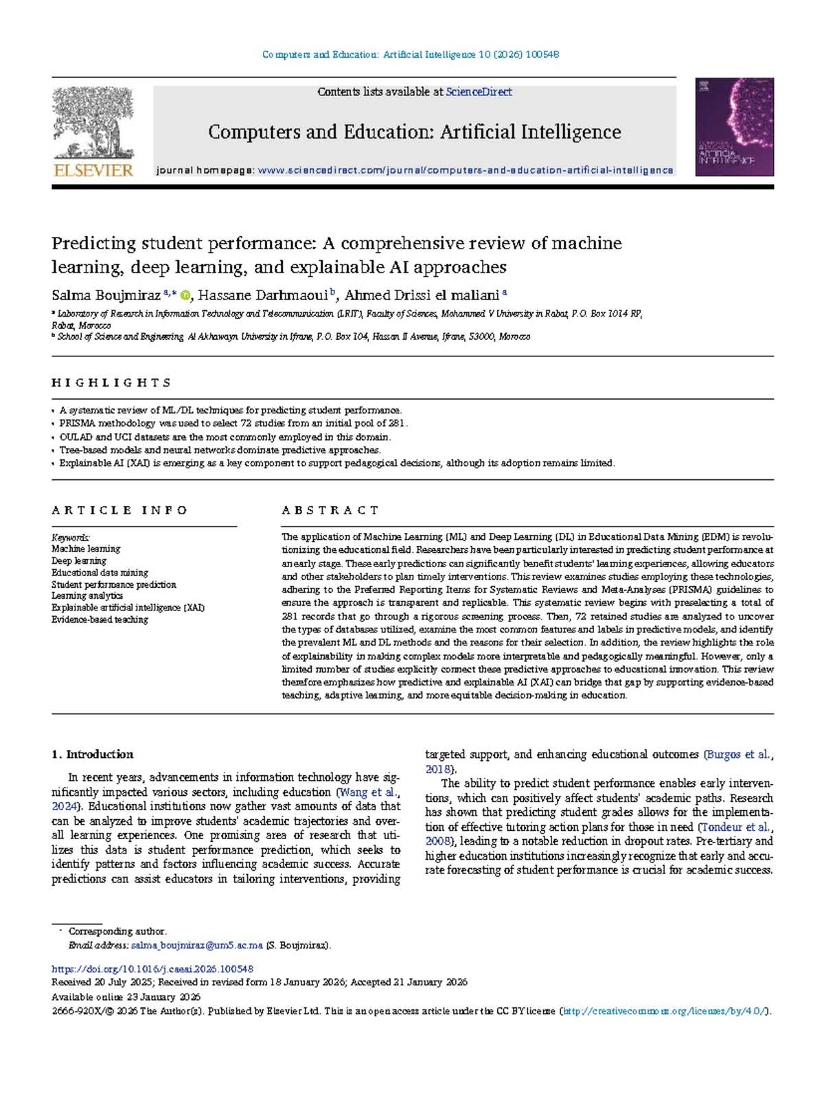 Predicting Student Performance: A Systematic Review of ML & DL ...