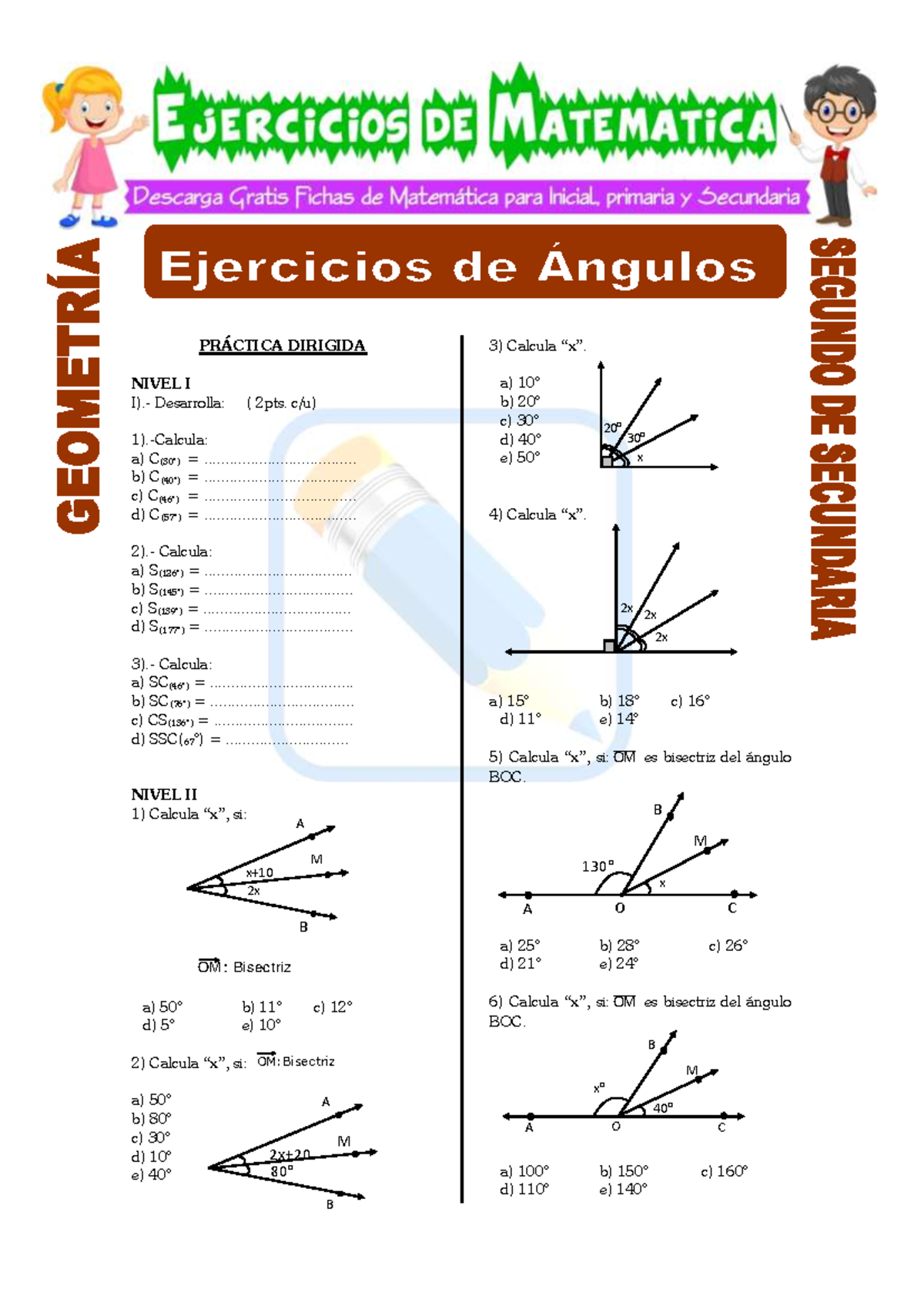 Ejercicios de Ángulos - Geometría Nivel I y II - Sec. II - Studocu