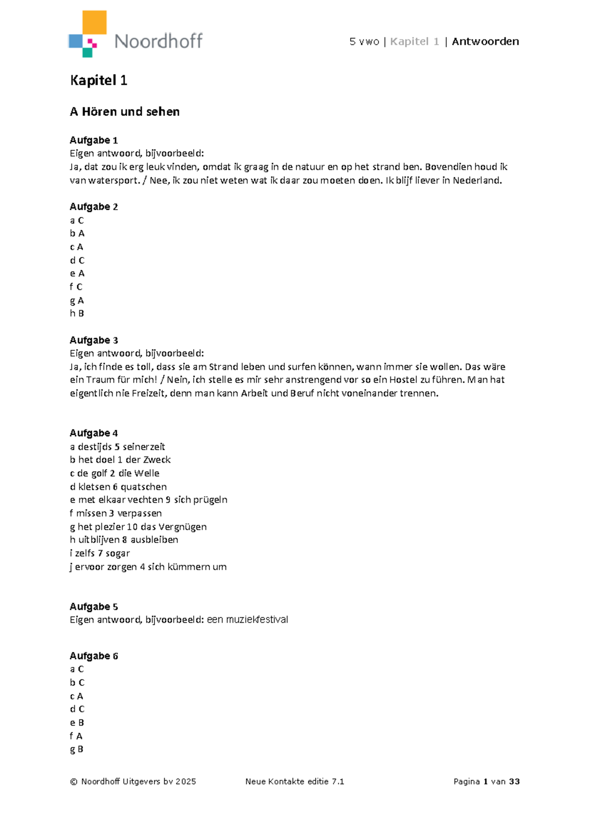 5 vwo Kapitel 1 Antwoorden - Neue Kontakte 7.1 - Studeersnel