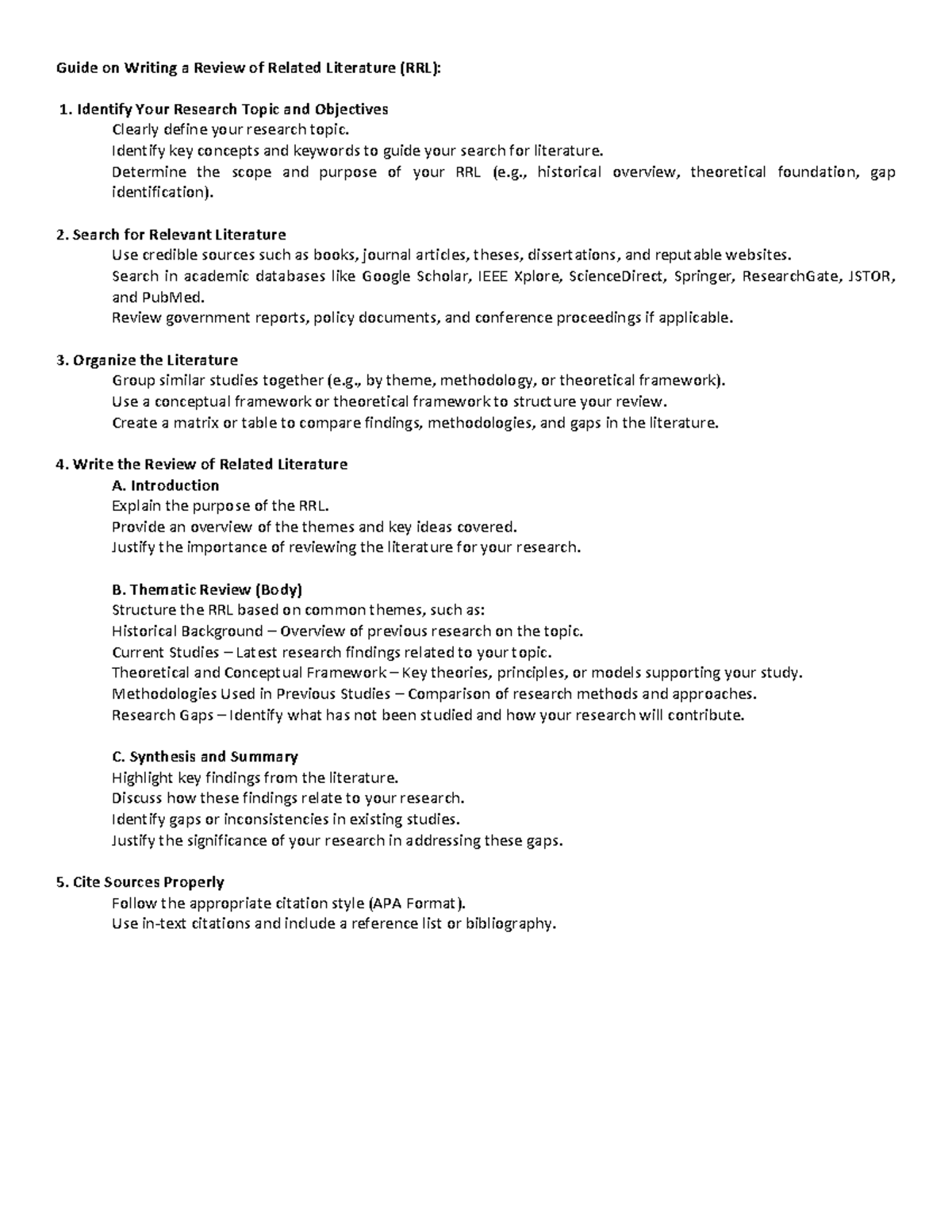 Guide to Writing a Review of Related Literature (RRL) - Studocu