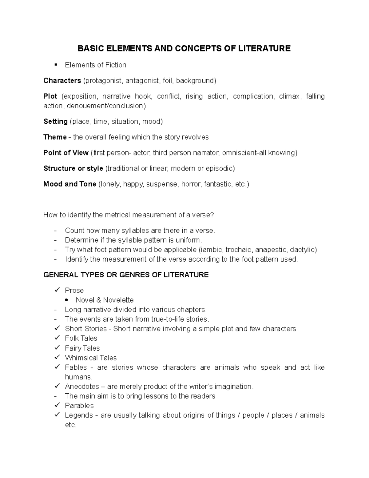 BASIC ELEMENTS & CONCEPTS OF LITERATURE: A Comprehensive Overview - Studocu