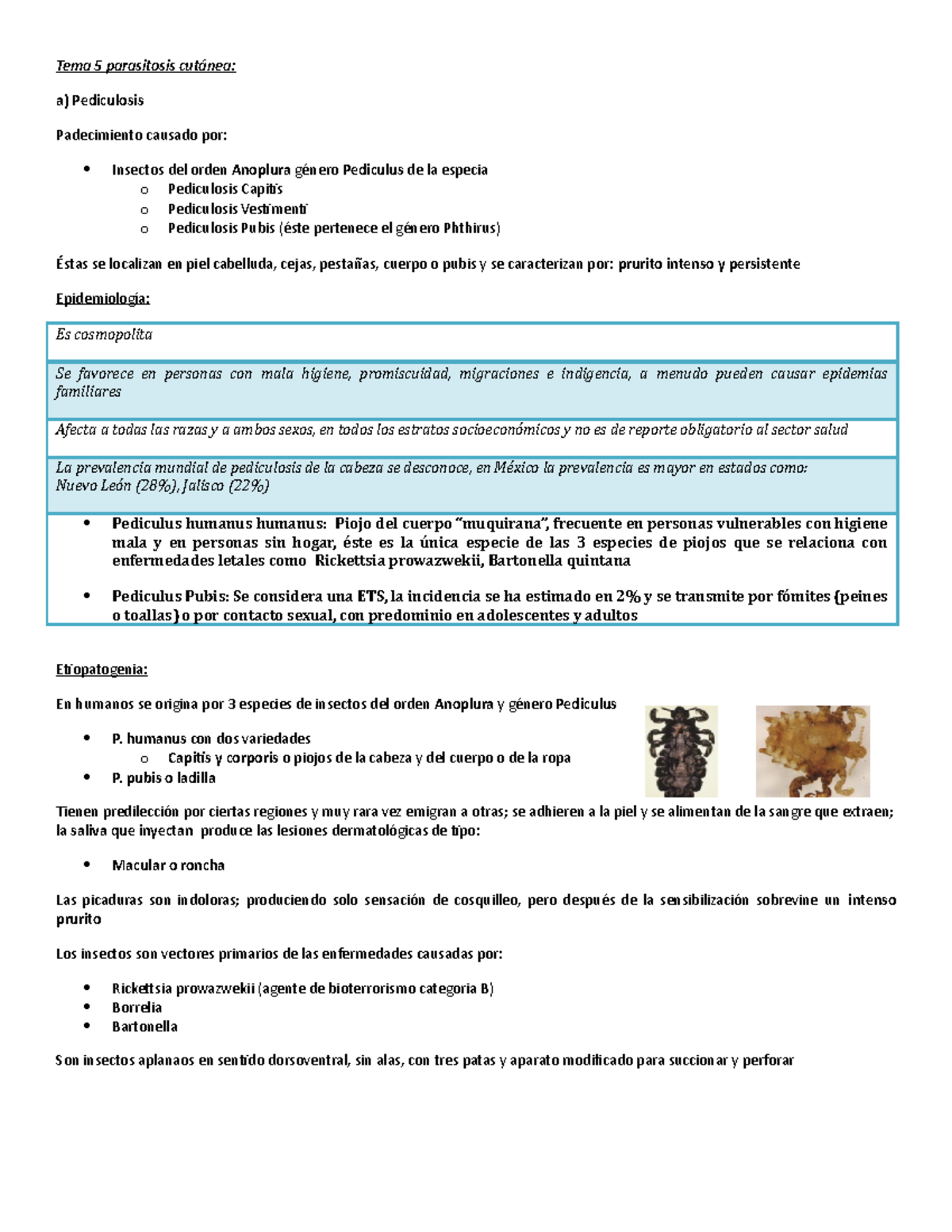 Tema 5: Pediculosis y Escabiasis - Aspectos Clínicos y Epidemiológicos ...