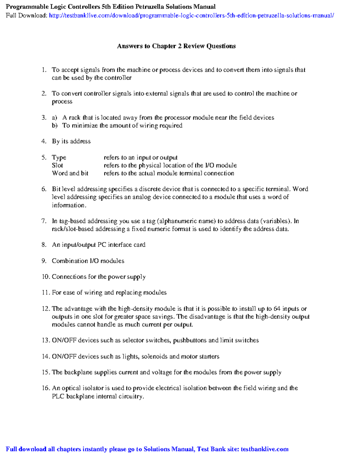 Programmable logic controllers 5th edition petruzella solutions manual ...