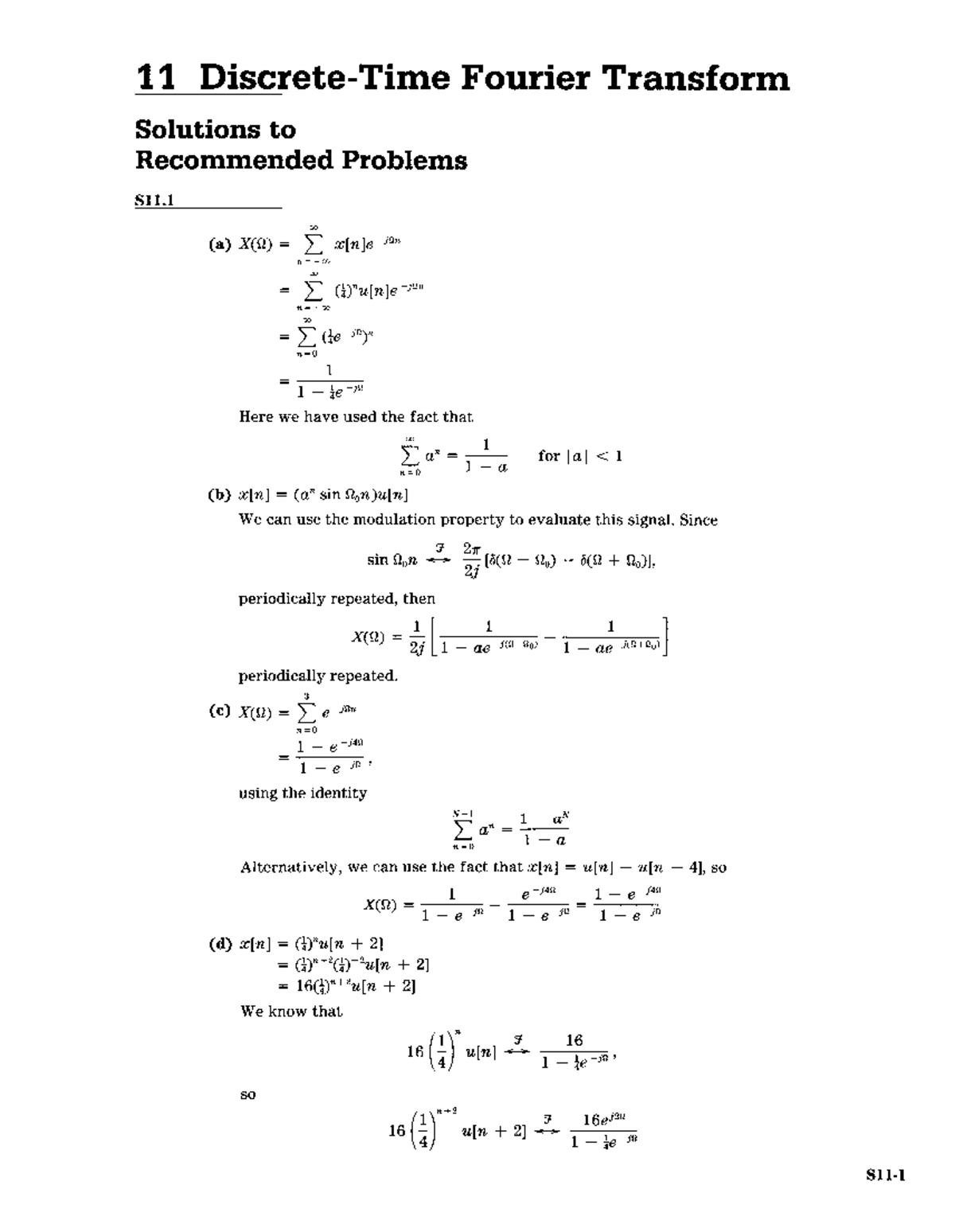Dtft problems - ADAD - 11 Discrete­Time Fourier Transform Solutions to ...