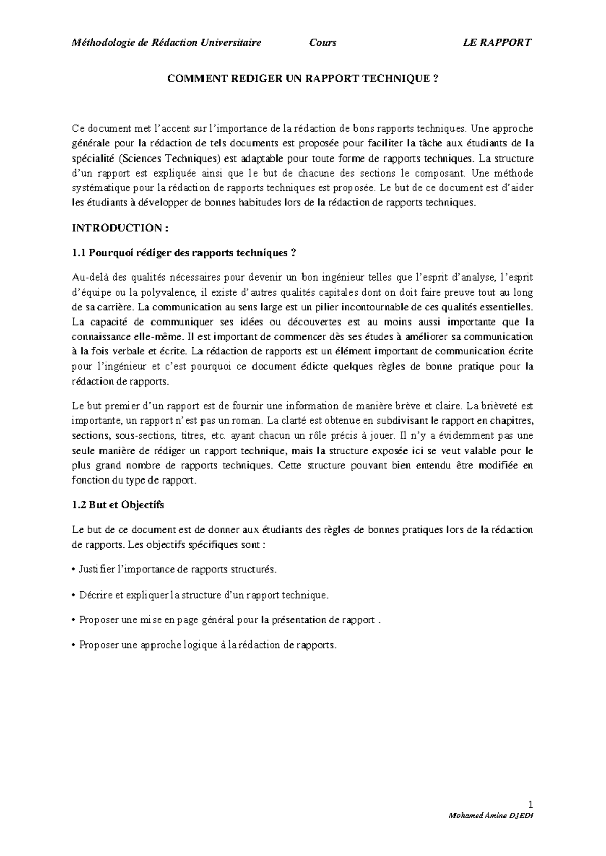 Guide de Rédaction d'un Rapport Technique - Cours MRU DMA 1 - Studocu
