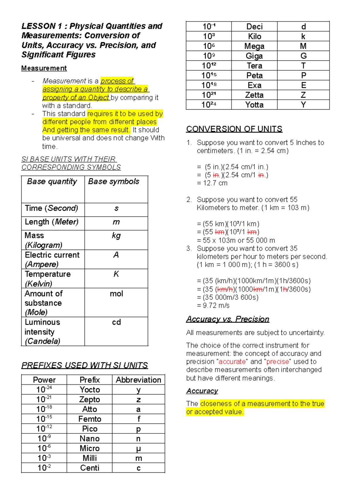 Genphysics - LESSON 1 : Physical Quantities and Measurements ...