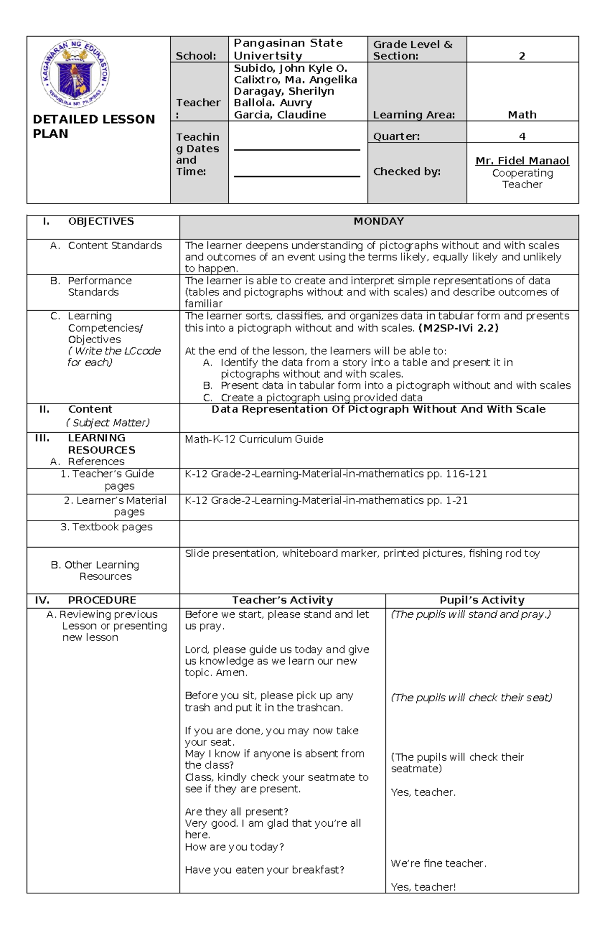 Group-8 MATH_detailed - DETAILED LESSON PLAN School: Pangasinan State ...
