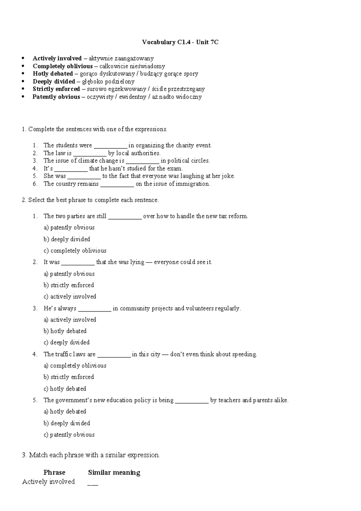 Vocabulary C1.4 - Unit 7C: Expressions and Usage - Studocu