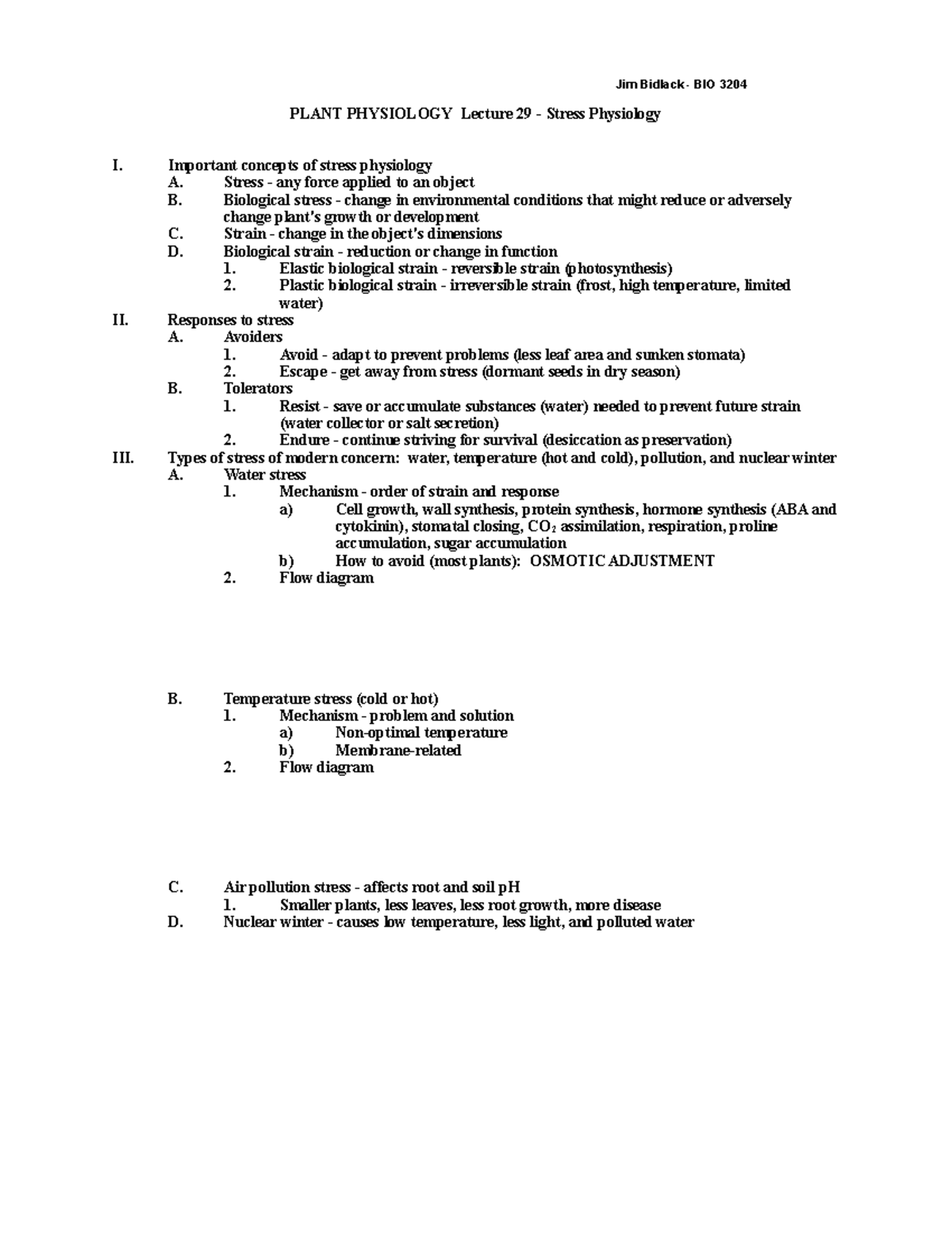 Stress - PLANT PHYSIOLOGY LECTURE NOTES - Jim Bidlack - BIO 3204 PLANT ...