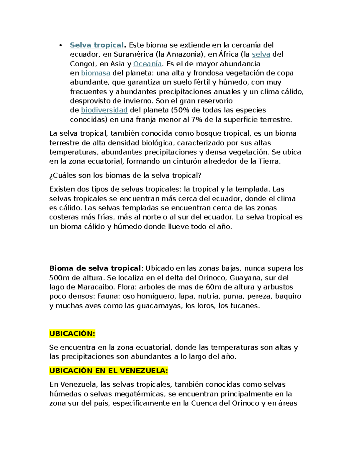 Bioma de Selva Tropical en Venezuela: Características y Ubicación - Studocu