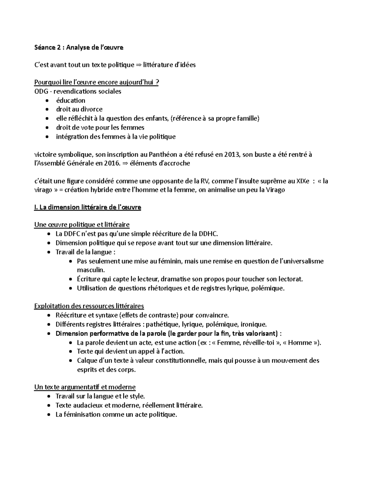 Fiche de révision DDFC : Analyse littéraire et politique de ODG - Studocu
