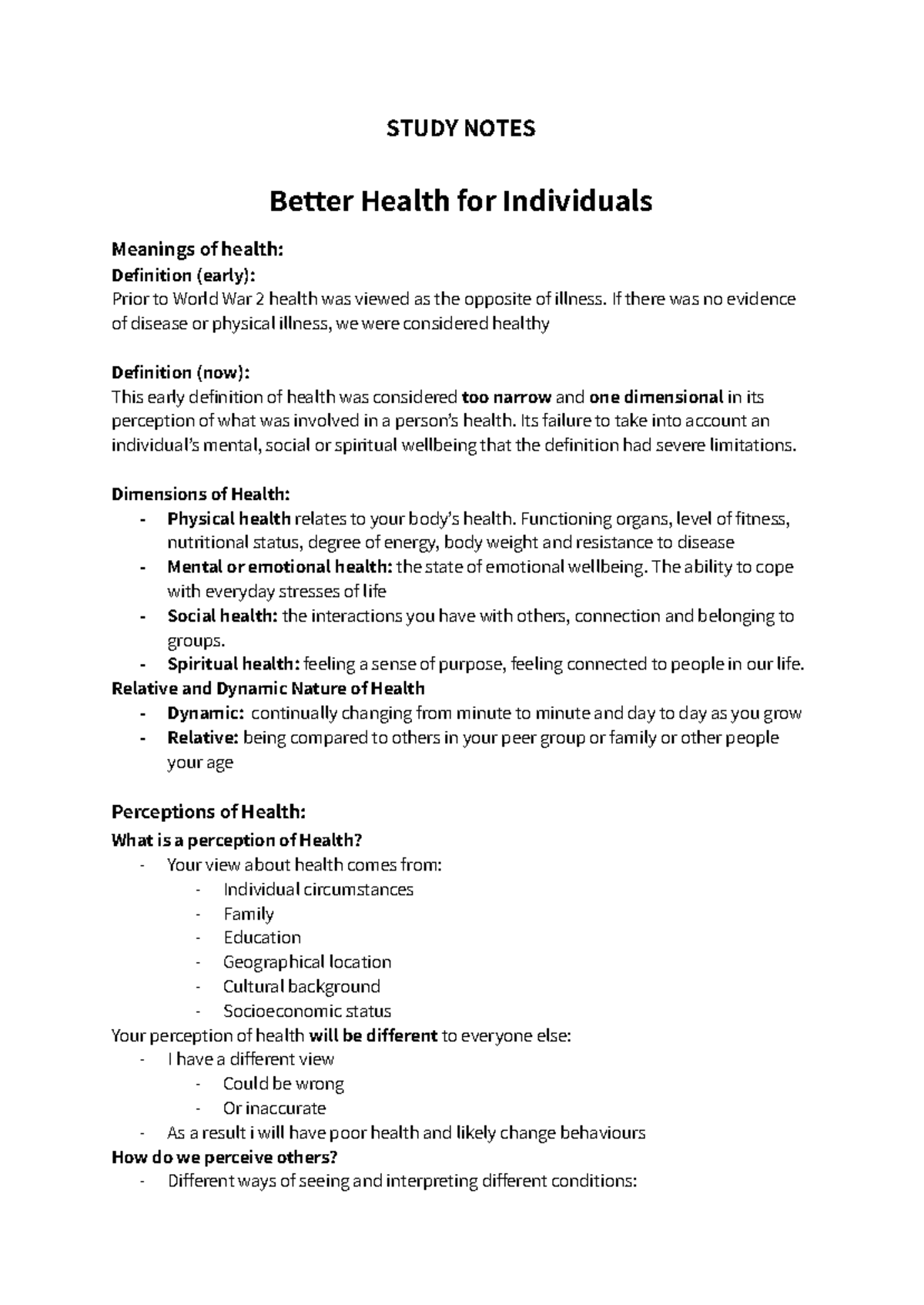 Year 11 PDHPE Study Notes: Health, Body Movement, and First Aid - Studocu