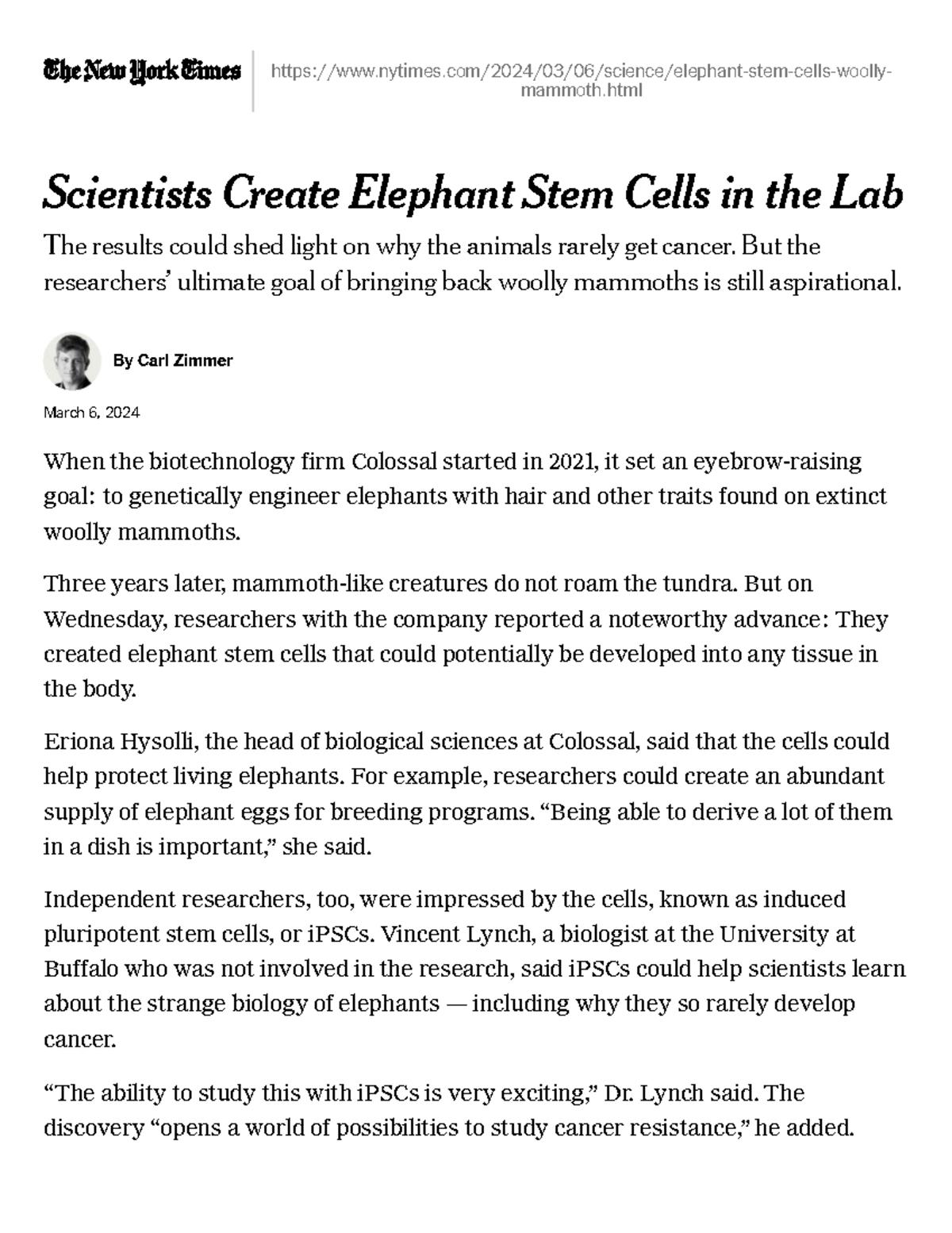 Scientists Create Elephant Stem Cells in the Lab - B Article - Studocu