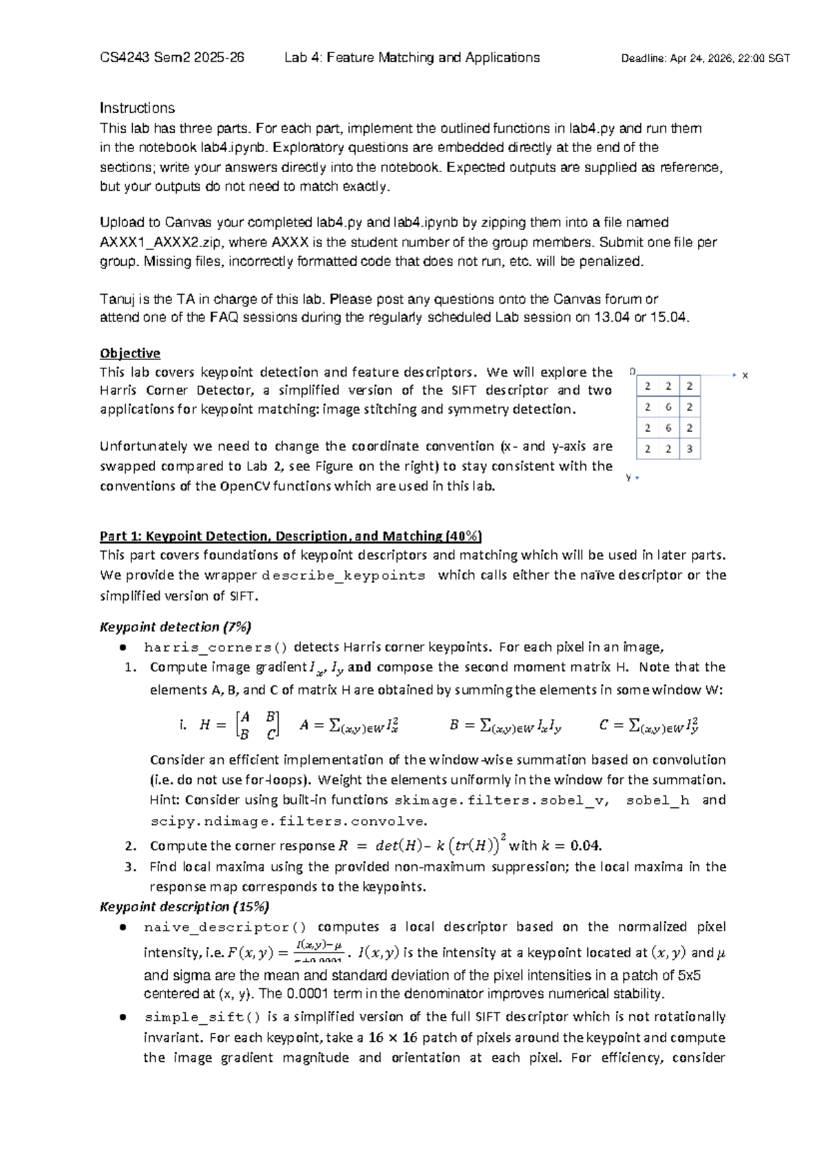 CS4243 Sem2 Lab 4: Keypoint Detection & Feature Matching - Studocu