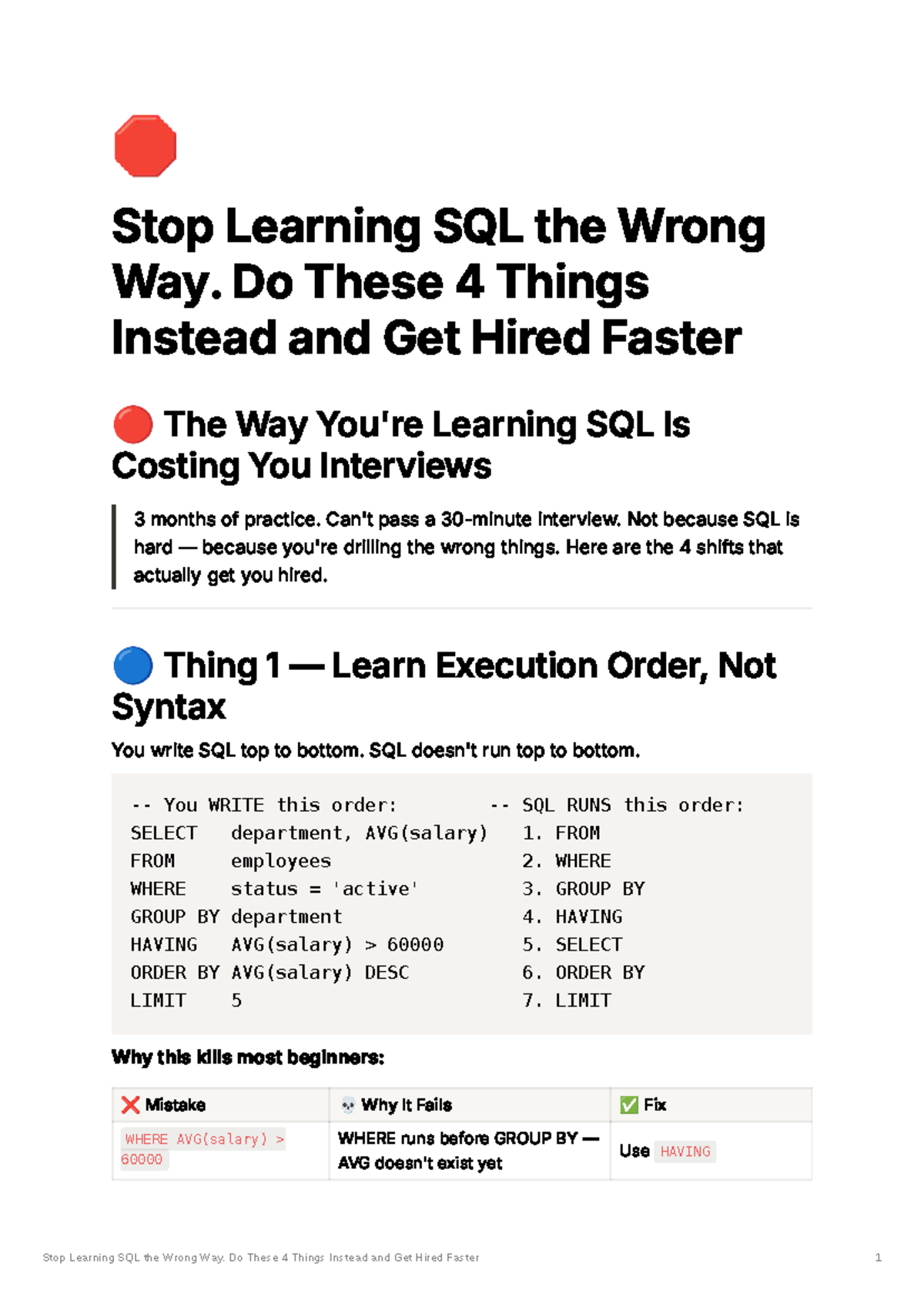 Stop Learning SQL the Wrong Way: 4 Key Shifts for Job Success - Studocu