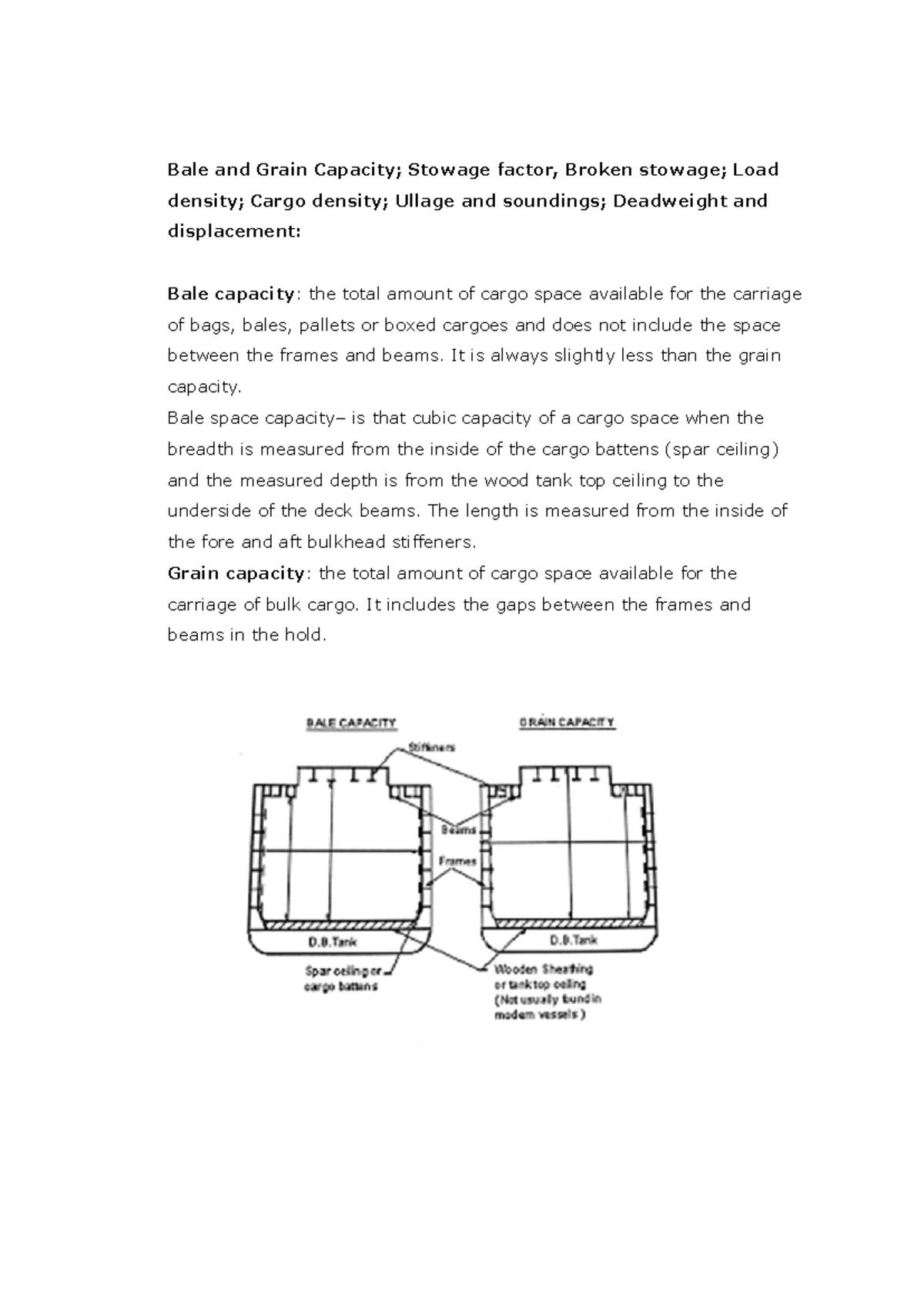 Bale and Grain Capacity Definitions - Key Concepts for Shipping - Studocu