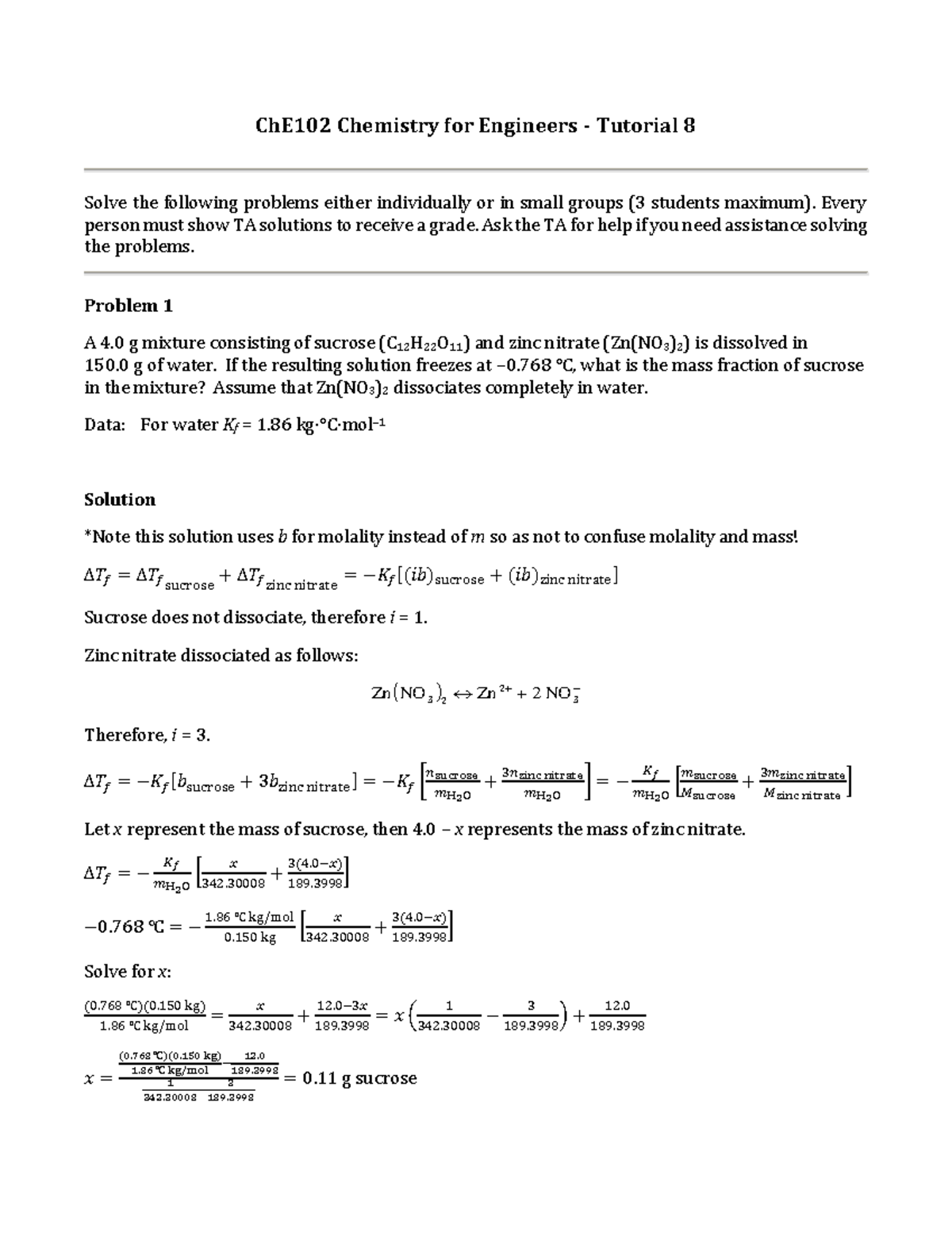 Ch E102-Tutorial 8 Solutions: Chemistry Challenges & Analysis - Studocu