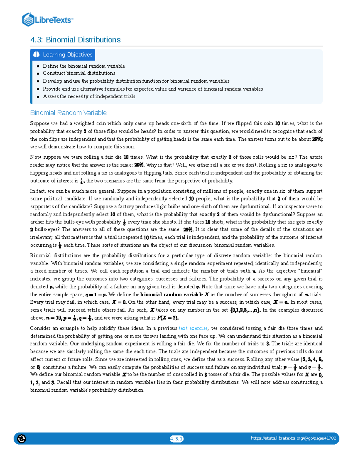 4.3: Binomial Distributions and Random Variables in Statistics - Studocu