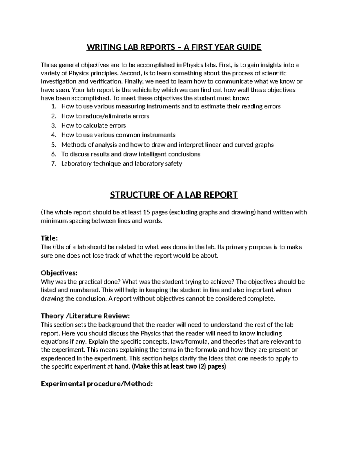 Detailed Guide on writing lab reports - WRITING LAB REPORTS – A FIRST ...