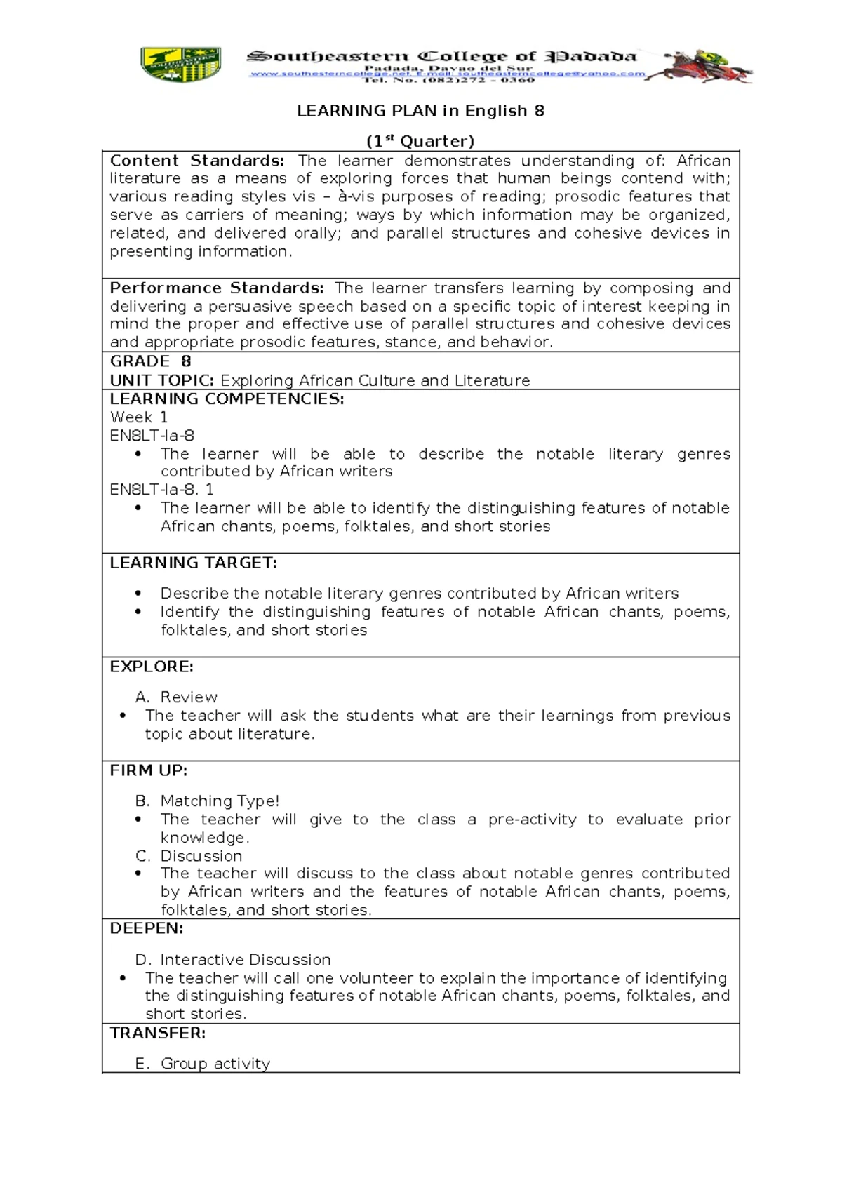 Lessonplan eapp week 5 report - LESSON PLAN IN ENGLISH 11 Grade: 11 ...