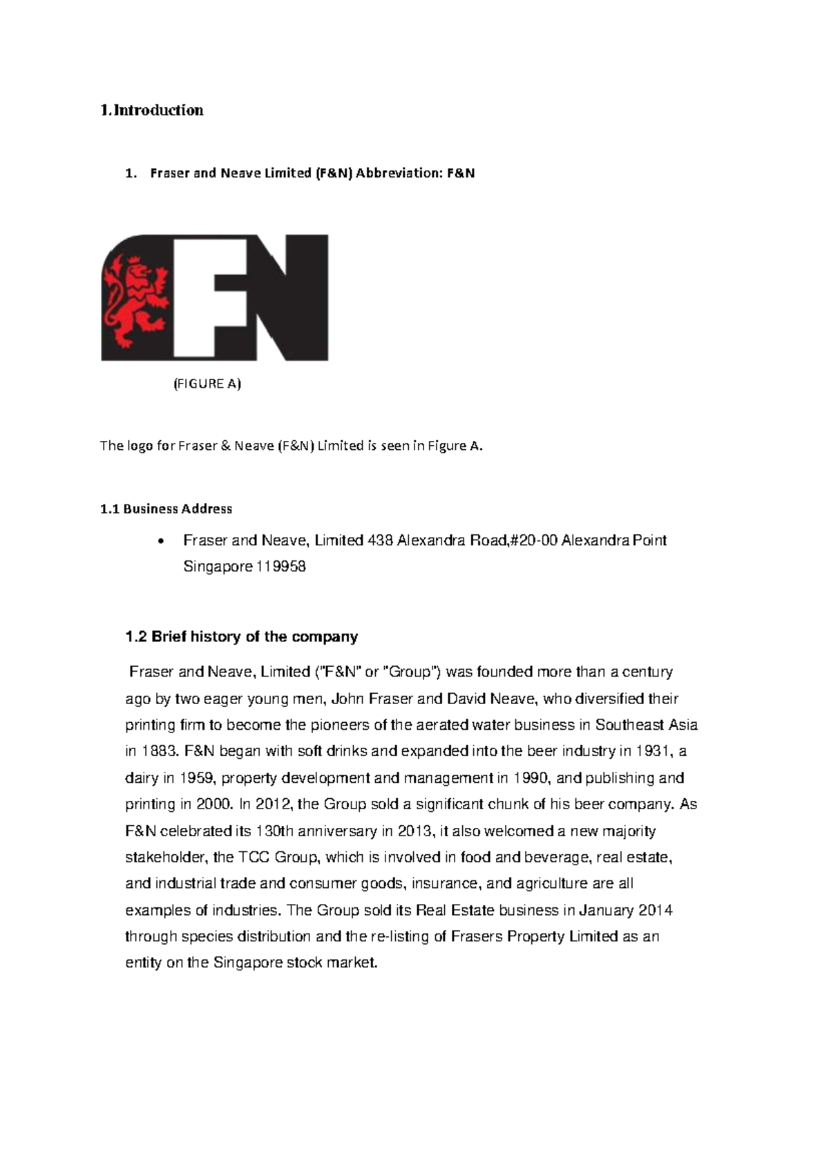Fraser & Neave (F&N) Company Overview Assignment - Studocu