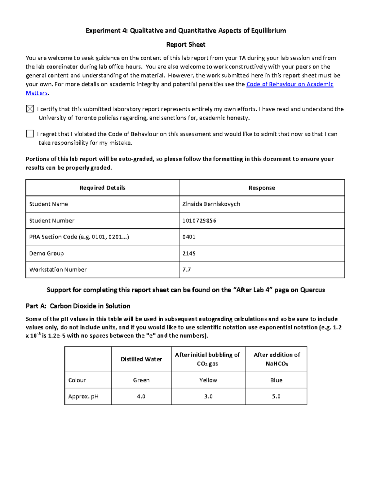 CHM135 Lab 4 Report Sheet - Experiment 4 : Qualitative and Quantitative ...