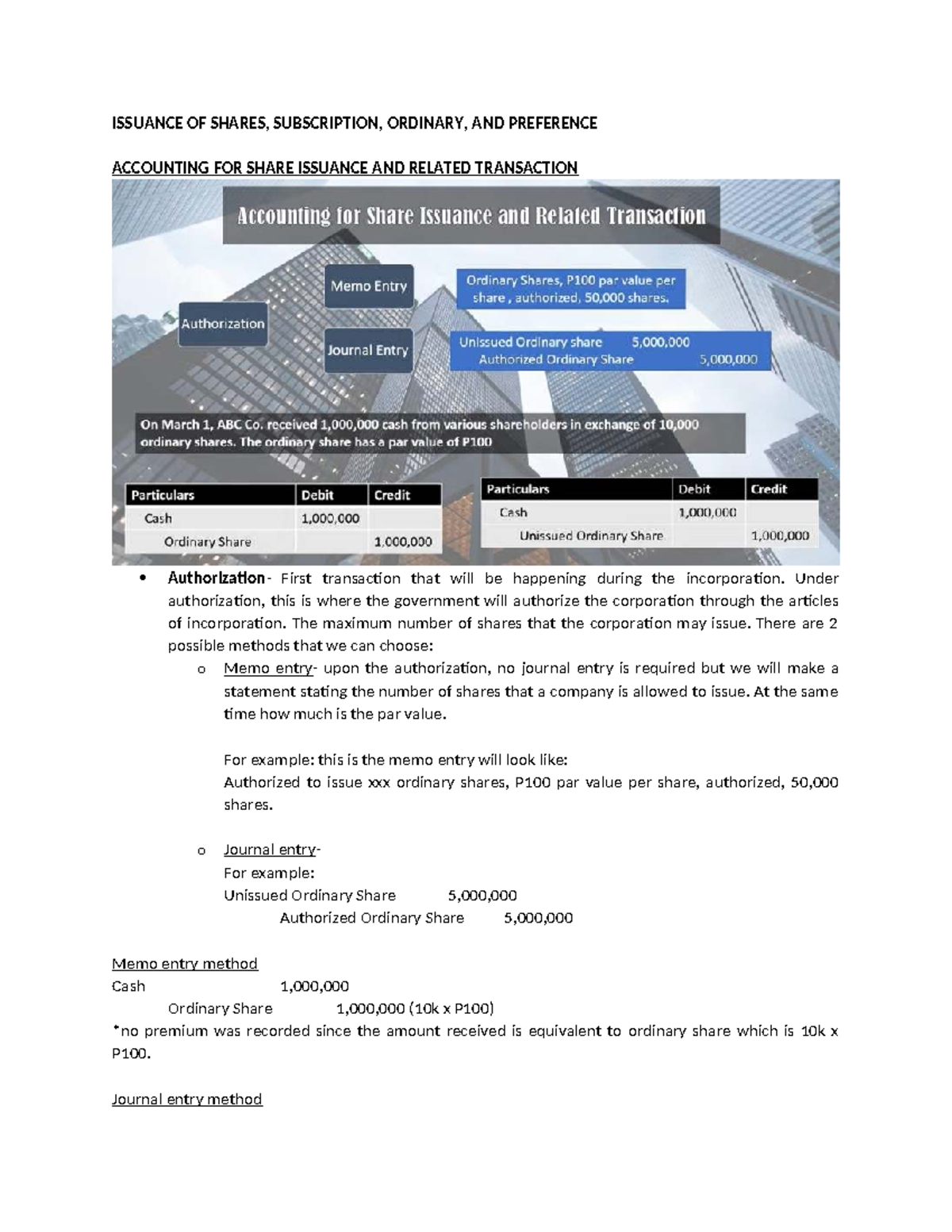 Issuance of Shares: Accounting for Ordinary & Preference Stocks - Studocu