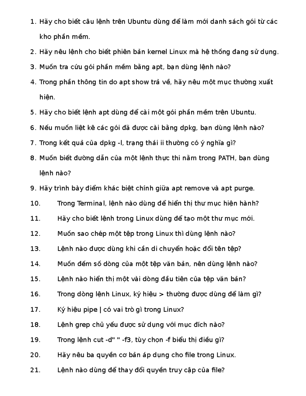 Ontap 80 CAU GHK - Lệnh Linux Giữa Kỳ - Studocu