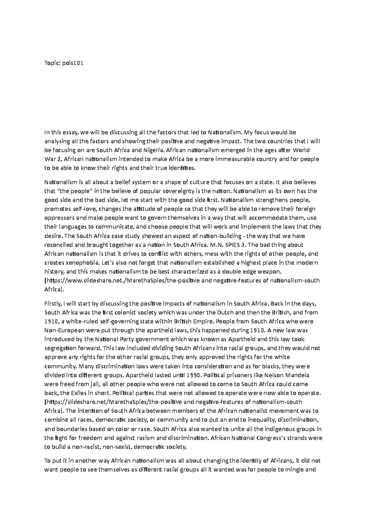 Pols101 essay - Critically discuss the positive and negative impacts of nationalism in Africa ...