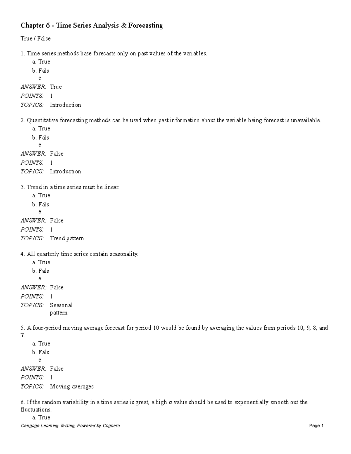 Chapter 6 Time Series Analysis: Forecasting Test Bank for Exams - Studocu