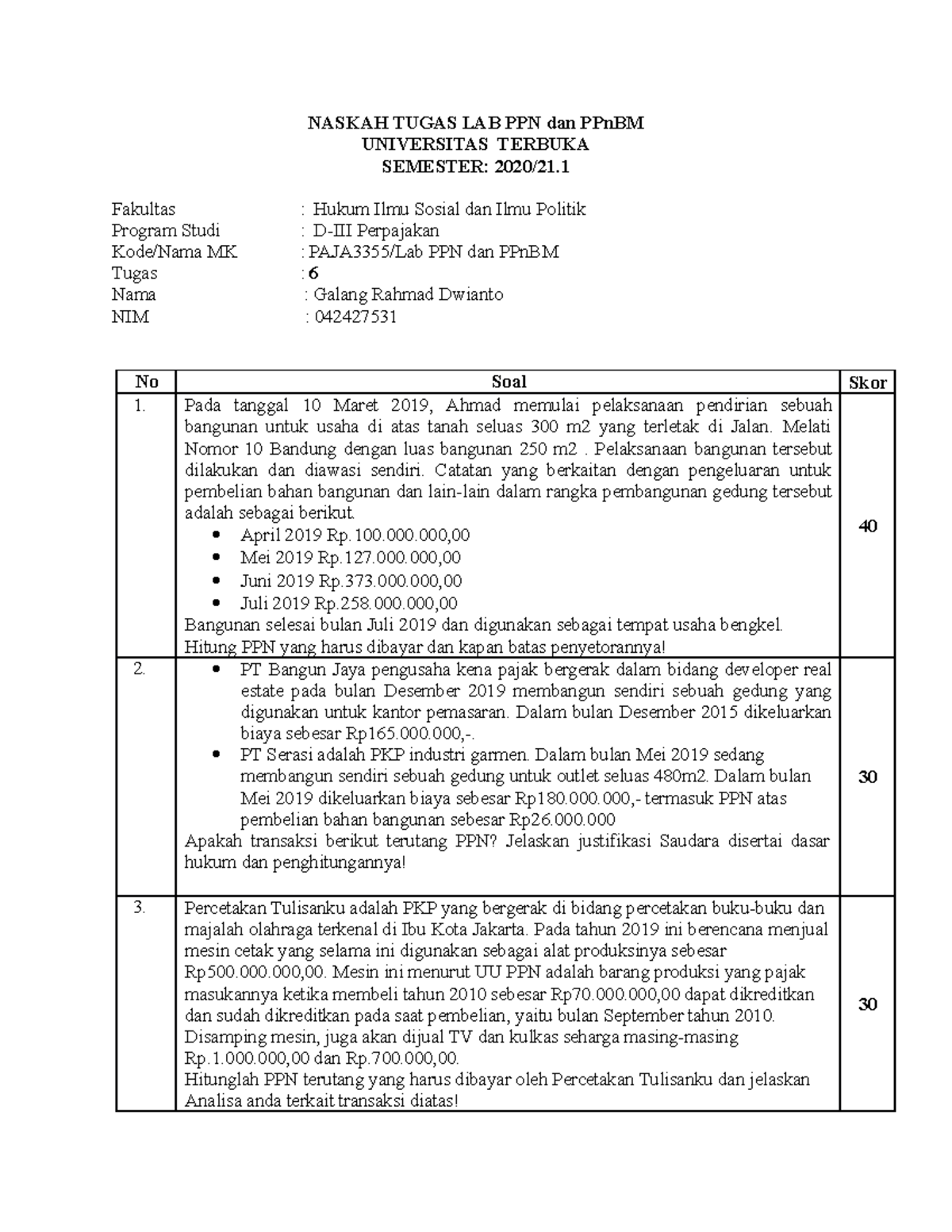 Tugas 6 Lab PPN dan PPnBM - D-III Perpajakan PAJA3355 - Studocu