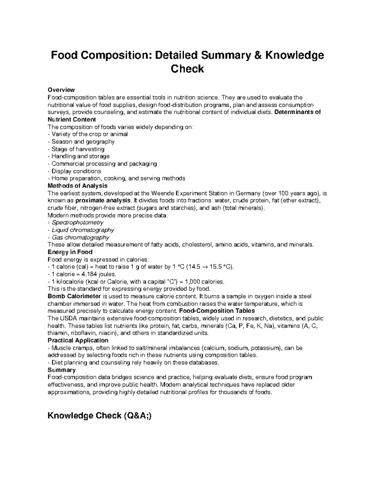Food Composition: Detailed Summary & Knowledge Check (NUTR 101) - Studocu
