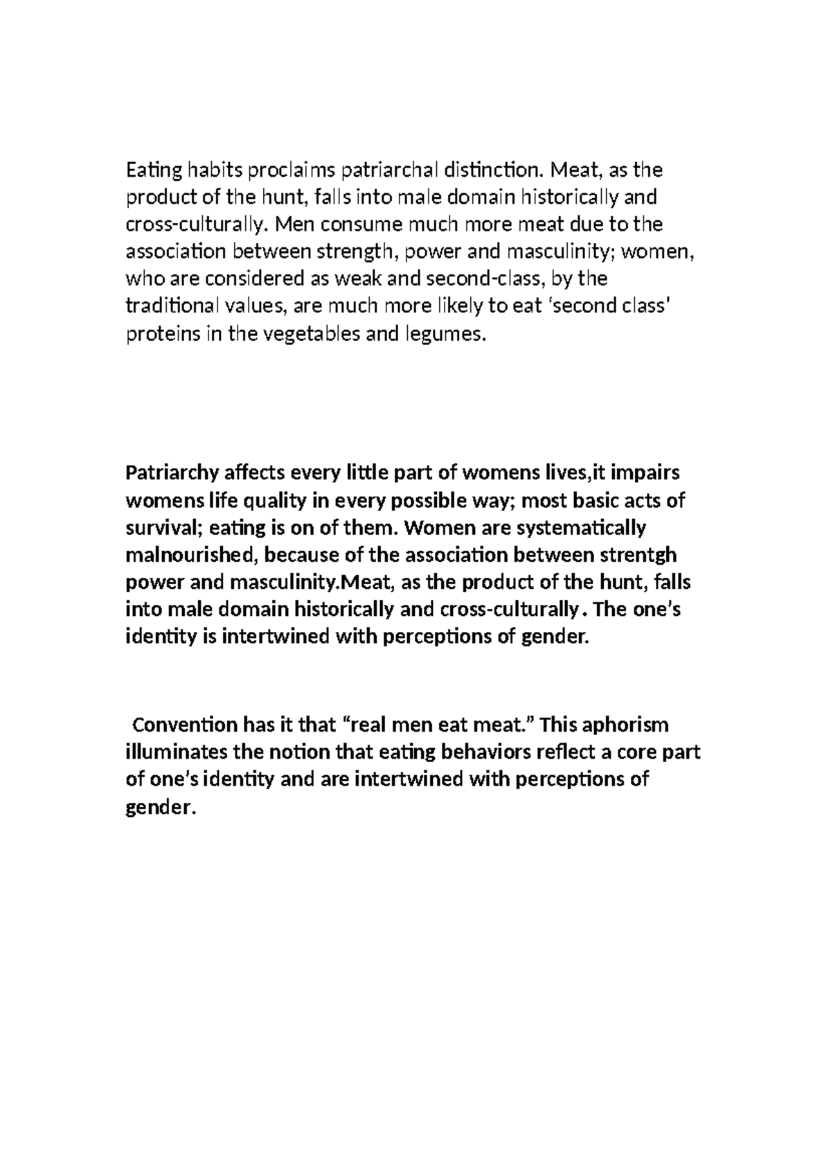 Eating Habits and Patriarchy: Gendered Food Consumption Analysis - Studocu
