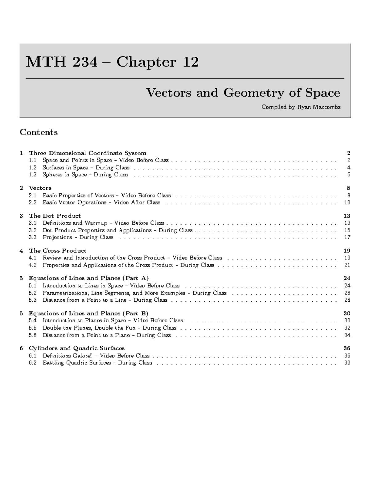 MTH 234 Chapter 12: Vectors & Geometry of Space Study Notes - Studocu