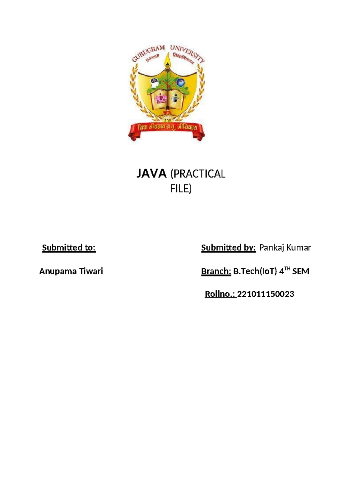 Javavishal - nojghugfy - Pankaj Kumar JAVA (PRACTICAL FILE) Submitted ...