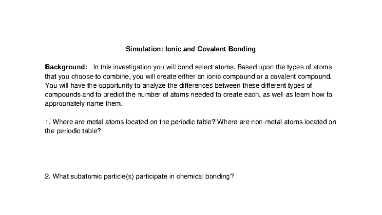 Ionic and Covalent Bonding Simulation: A Comprehensive Guide - Studocu