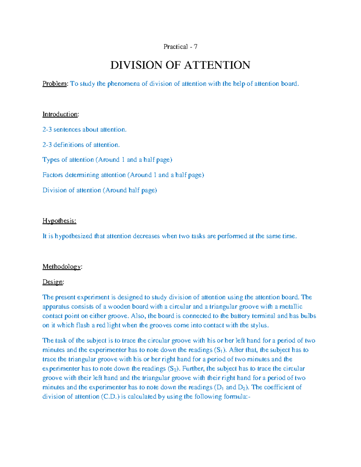 Practical 7: Division of Attention Experiment and Analysis - Studocu